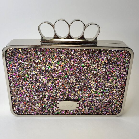 Nine West | Bags | Multicolor Glitter Box Clutch Purse Knuckle Duster ...